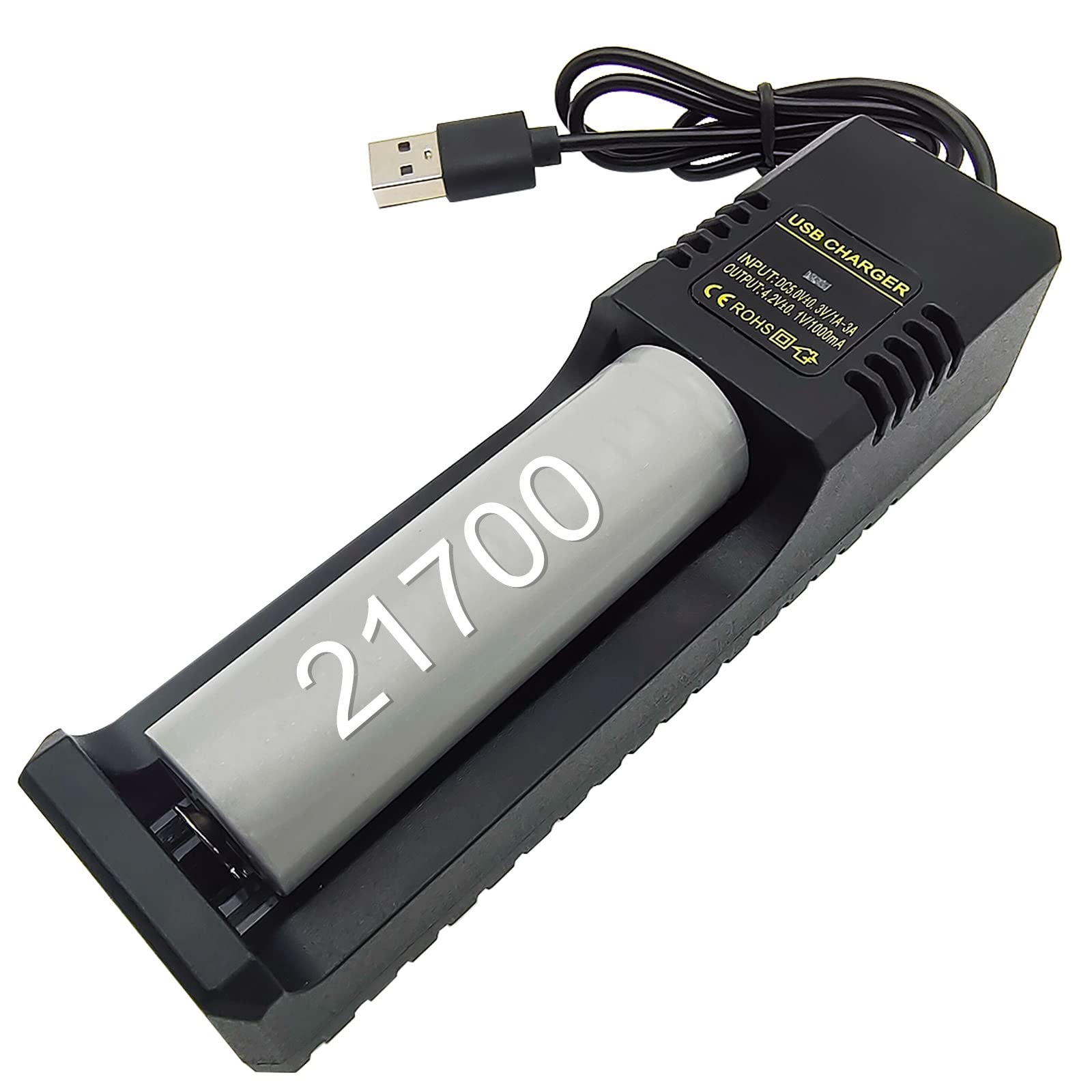 21700 Battery Charger,Single-Slot Intelligent Universal 21700 Charger for 3.7V Lithium Li-ion 21700 5500mah,26650,18650,18500,18350,16650 Rechargeable Battery