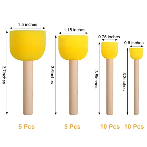 30 Pcs Round Sponges Brush Set, Round Sponge Brushes for Painting, Paint Sponges for Acrylic Painting, Painting Tools for Kids Arts and Crafts (4 Sizes)