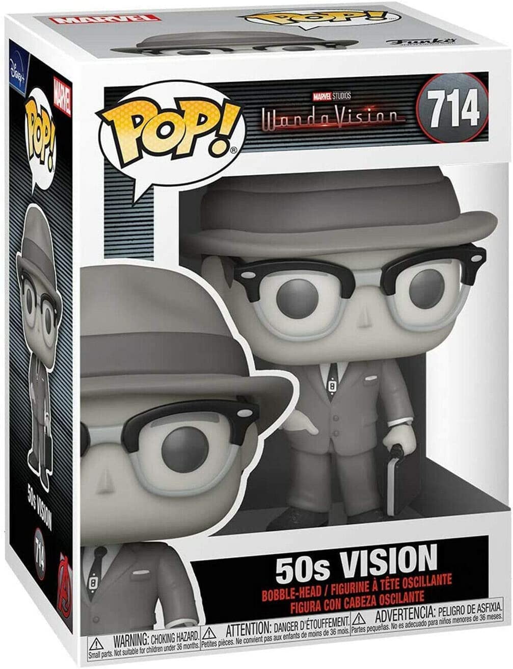 POP Marvel: WandaVision - Black & White 50s Vision Funko Vinyl Figure (Bundled with Compatible Box Protector Case), Multicolored, 3.75 inches