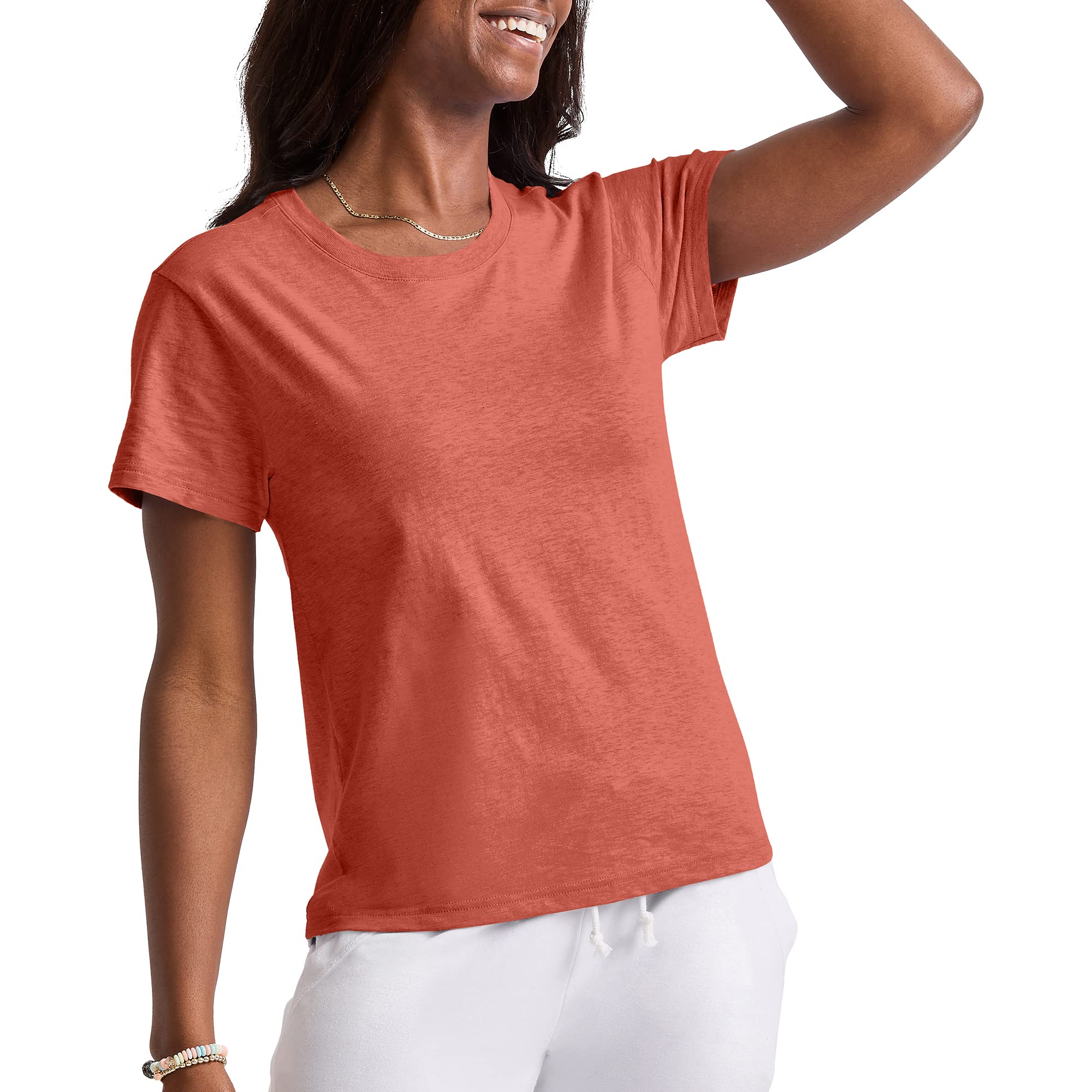 Hanes Comfortblend Originals Tri-Blend, Curved-Hem Tee, Classic Crewneck T-Shirt for Women, Plus, RED River Clay PE Heather, 2X Large