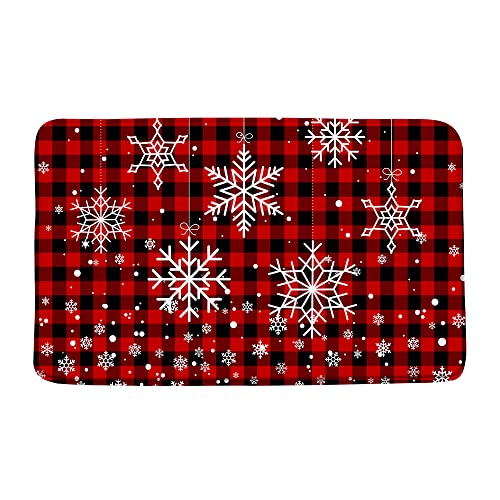 VPUPCN Merry Christmas Bath Mat Red Black Buffalo Plaid White Snowflake Winter Holiday Vintage Rustic Farmhouse Bathroom Microfiber Memory Foam Bathroom Rug Doormat Kitchen Toilet Floor Rug