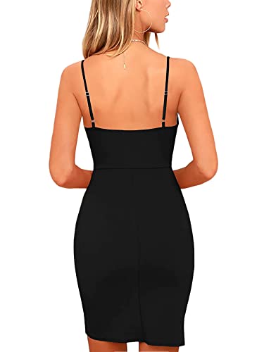 SHANZHEN Summer Sexy Slim Fitted Mini Dress for Women Adjustable Shoulder Strap Sleeveless V Neck Club Party Dresses Black