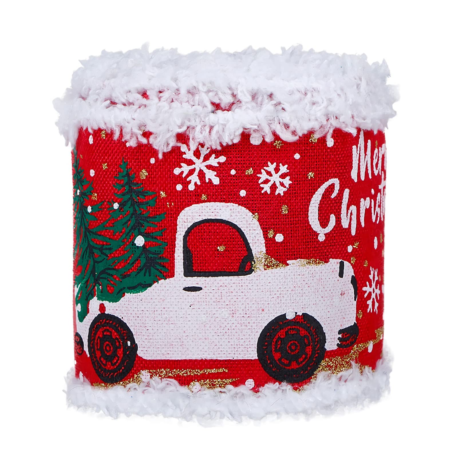 Christmas Ribbon Velvet Wired Edge, 2.5 Inches x 6.5 Yards Merry Christmas Car Snowflake Trees Burlap Ribbon for DIY Wreaths Floral Bow Gift Wrapping Xmas Party Decoration