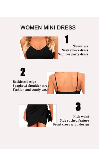 SHANZHEN Summer Sexy Slim Fitted Mini Dress for Women Adjustable Shoulder Strap Sleeveless V Neck Club Party Dresses Black