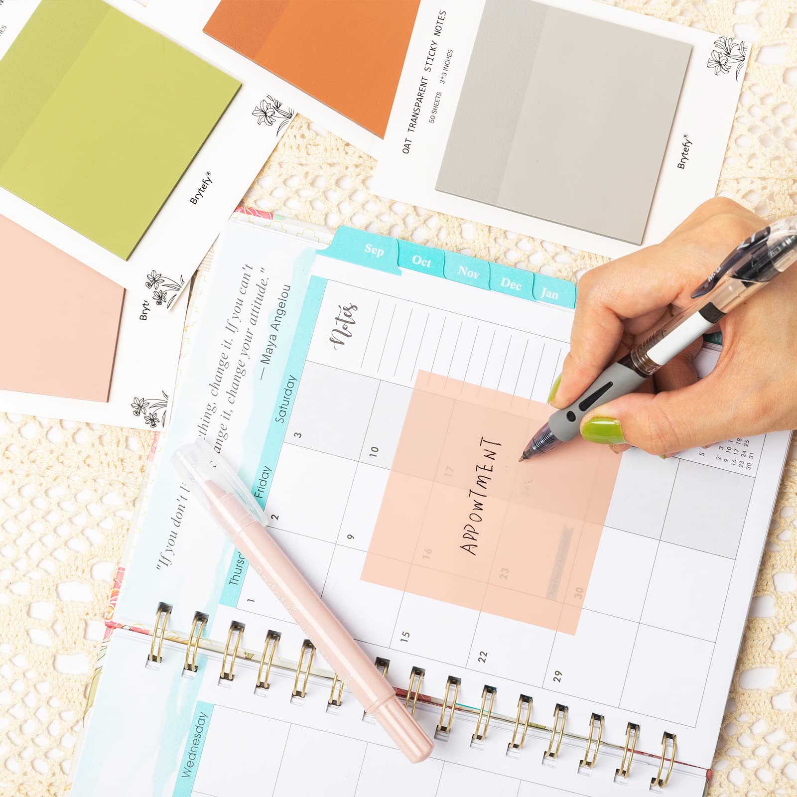 Earth Tone Transparent Sticky Notes, Set of 4 Pads 3''x3” Clear Sticky Tabs, Translucent Page Flags, Planner Accessories, Bible Journaling Study Office School Supplies (Earth Tone)