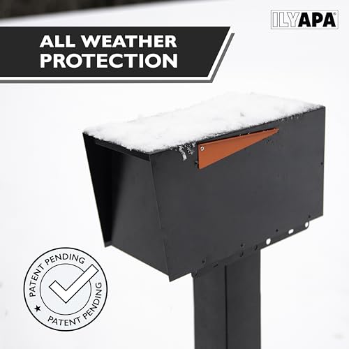 Ilyapa Modern Design Mailbox, Ready to Post Mount - All Black Powder Coated Steel Heavy Duty Curbside Welded Mailbox, All Weather Durable, Corrosion Resistant, Stainless Steel Hinges and Magnetic Door
