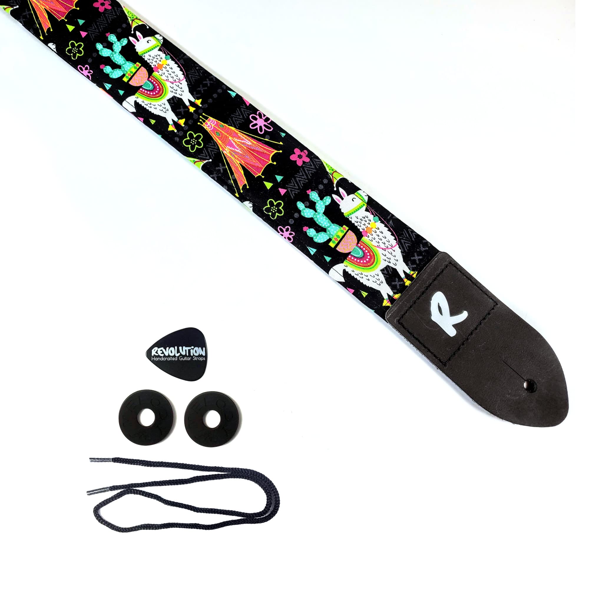Llama Guitar Strap -Cactus, Genuine Leather Ends, Includes 2 Strap Locks & 1 Pick. Adjustable Strap, For Bass, Electric & Acoustic Guitars Gift for Guitar Players Men, Women & Kids