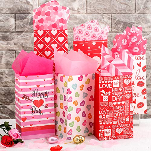 Whaline 120 Sheets Valentines Tissue Paper, Assorted Love Heart Design Gift Wrapping Paper for Arts Crafts, Gifts, DIY, Birthdays, Weddings, Showers