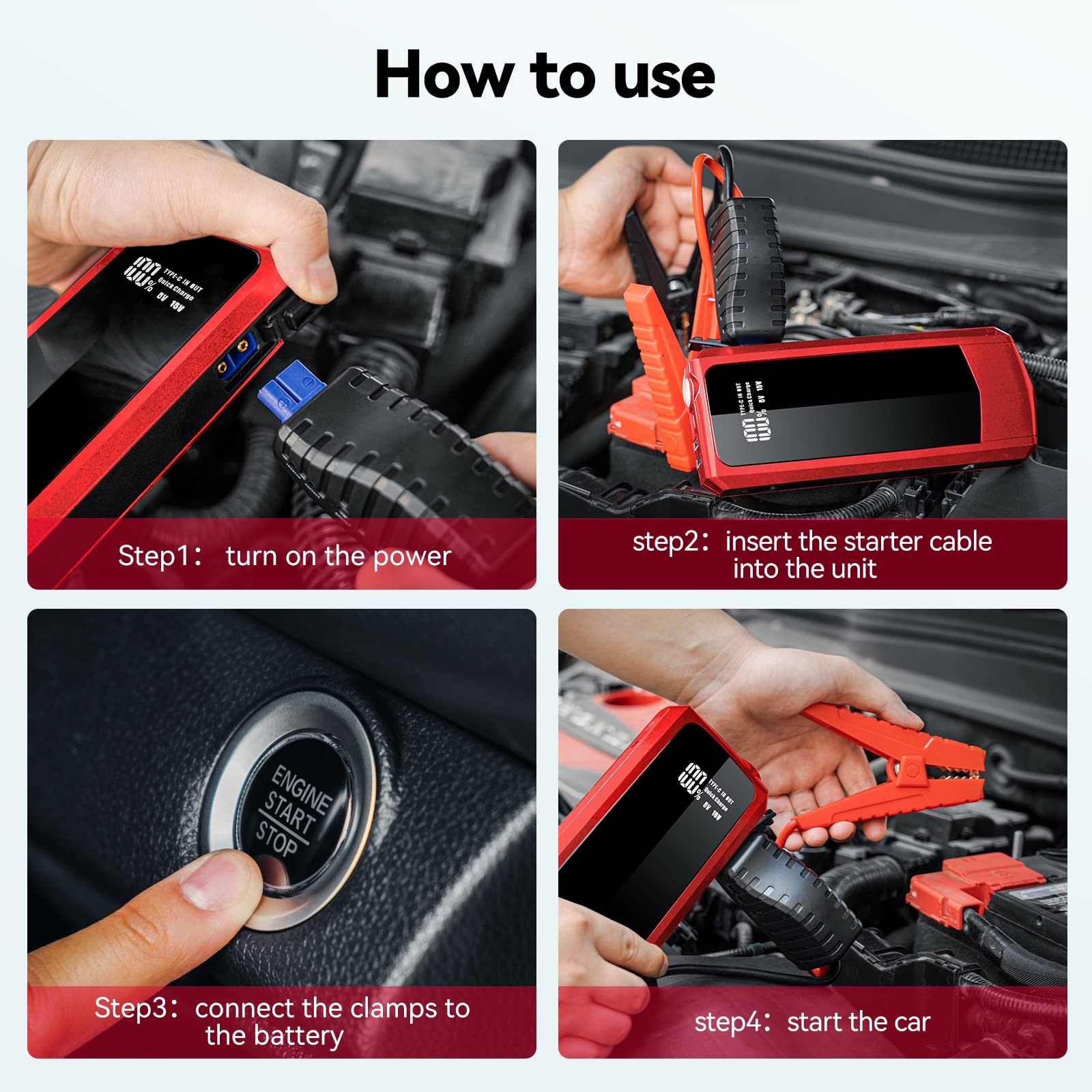 Andeman Battery Jump Starter 2000A Peak 20000mAh,Jump Starter Battery Pack for up to 8.5L Diesel Engine or Any Gas Engine,Red (155)