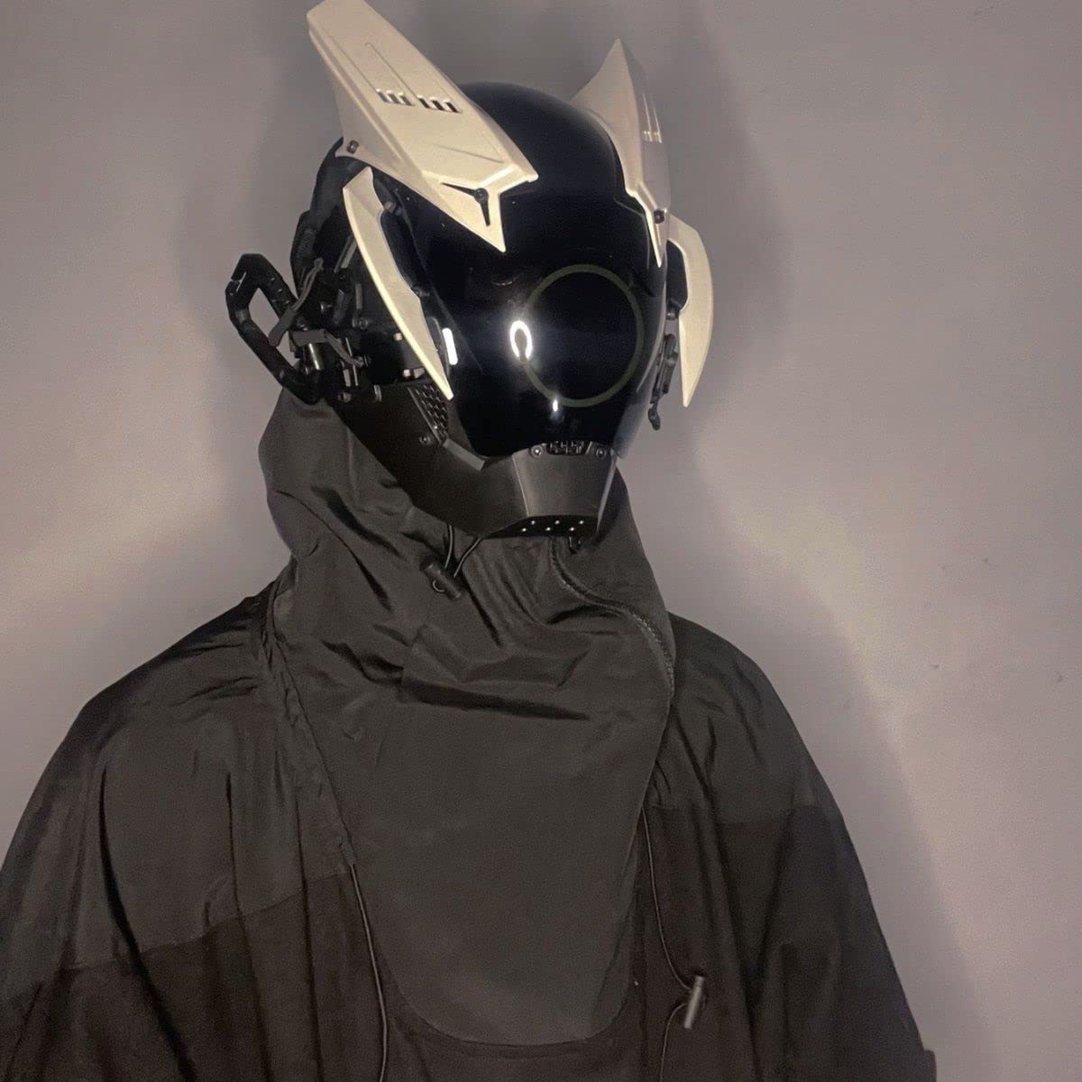BIKETEK Cyberpunk Mask Cosplay, LED Light Futuristic Mecha Warrior Helmet, Sci-Fi Black Full Face Mask, Perfect for Halloween, Party (style 2)