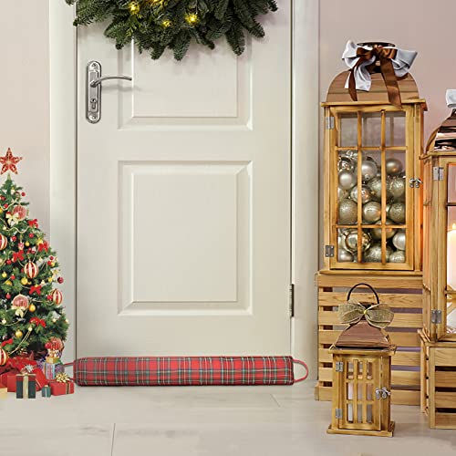 Under Door Draft Stopper 32 Inches Noise Blocker for Door Bottom Air Seal Insulation and Soundproof, Heavy Duty Weather Guard Snake Stripping,Tartan Check Red