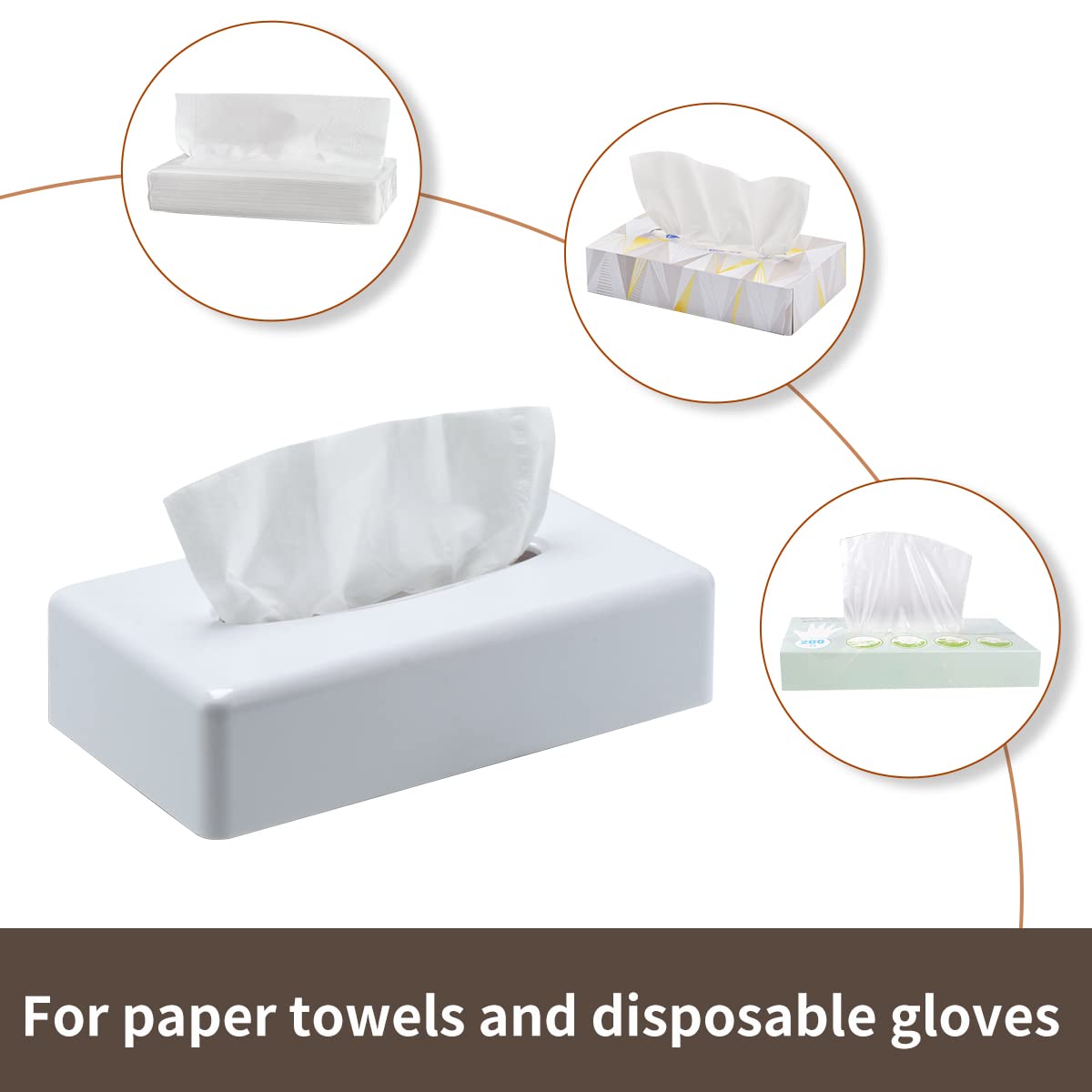 Y-in Hand Tissue Box Cover, Rectangular White Wall Mounted Facial Paper Holder Dispenser, Prefert for Storage on Bathroom Vanity, Kitchen, Night Stand, Countertops Office and Car.