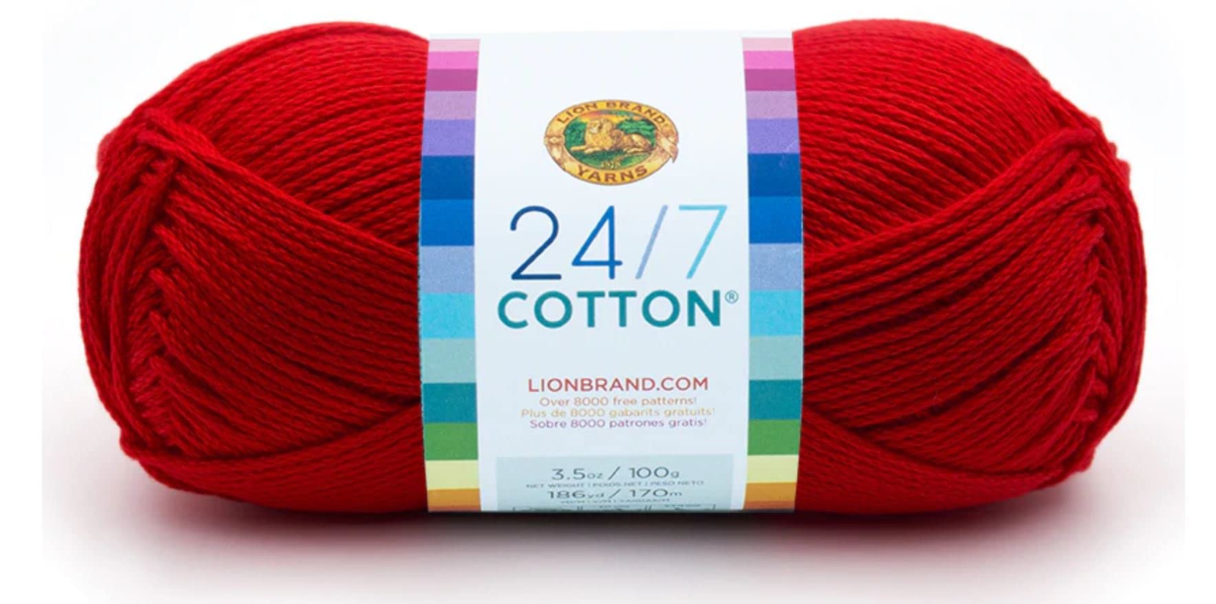 Lion Brand Yarn - 24/7 Cotton - 6 Skeins with Needle Gauge - Christmas Holiday #1 (Grass, Red, & White)