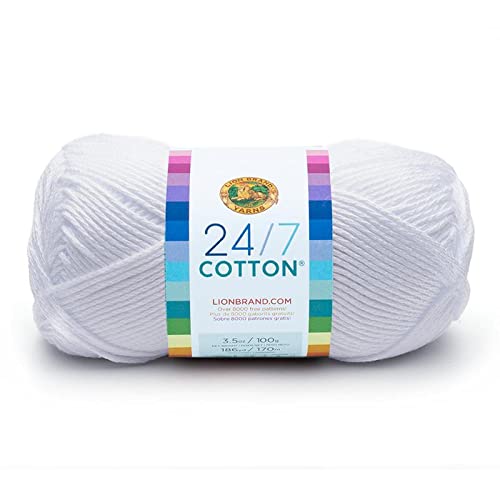 Lion Brand Yarn - 24/7 Cotton - 6 Skeins with Needle Gauge - Christmas Holiday #1 (Grass, Red, & White)