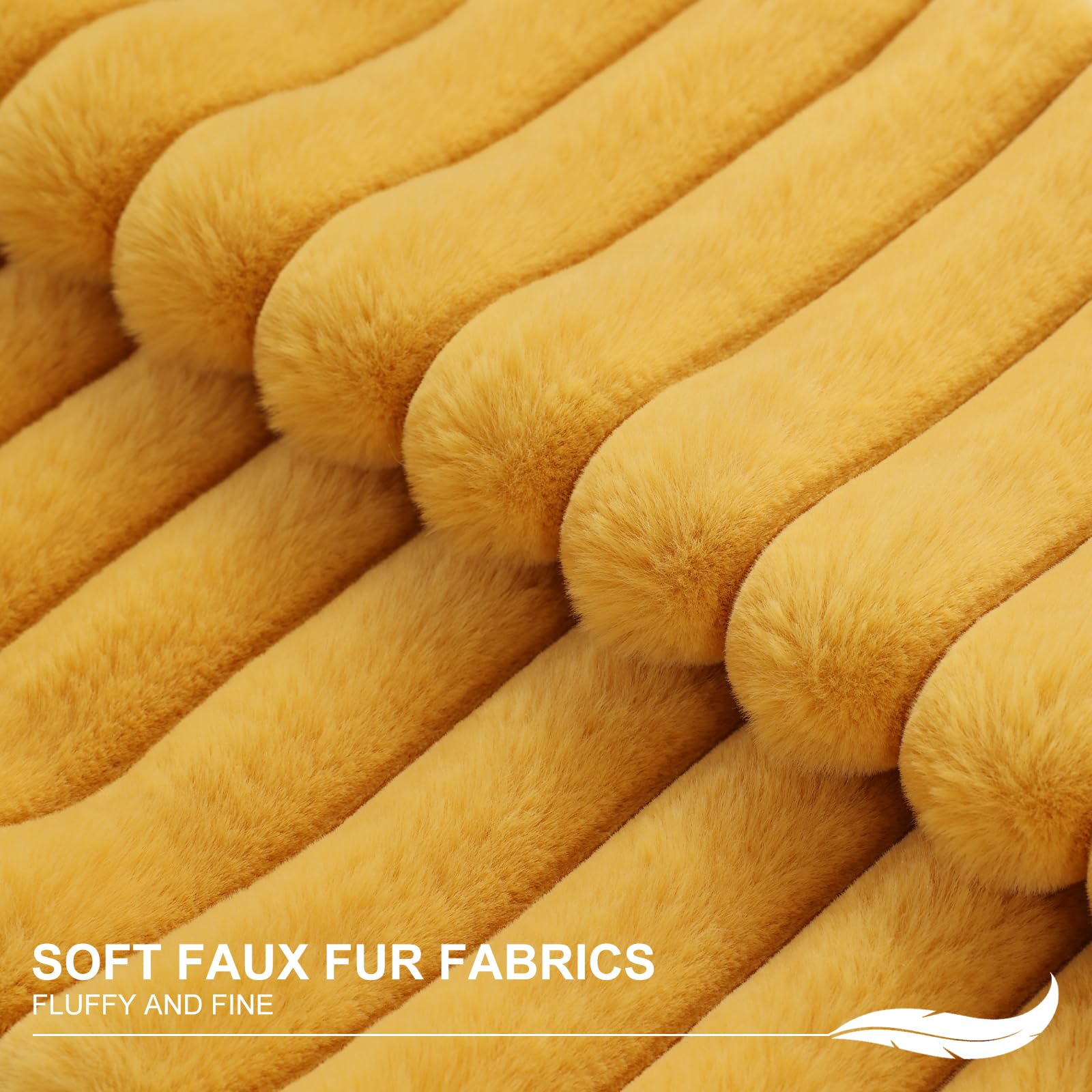 Pallene Faux Fur Plush Throw Pillow Covers 18x18 Set of 2, Luxury Soft Fluffy Striped Decorative Pillow Covers for Sofa, Couch, Living Room, Mustard Yellow