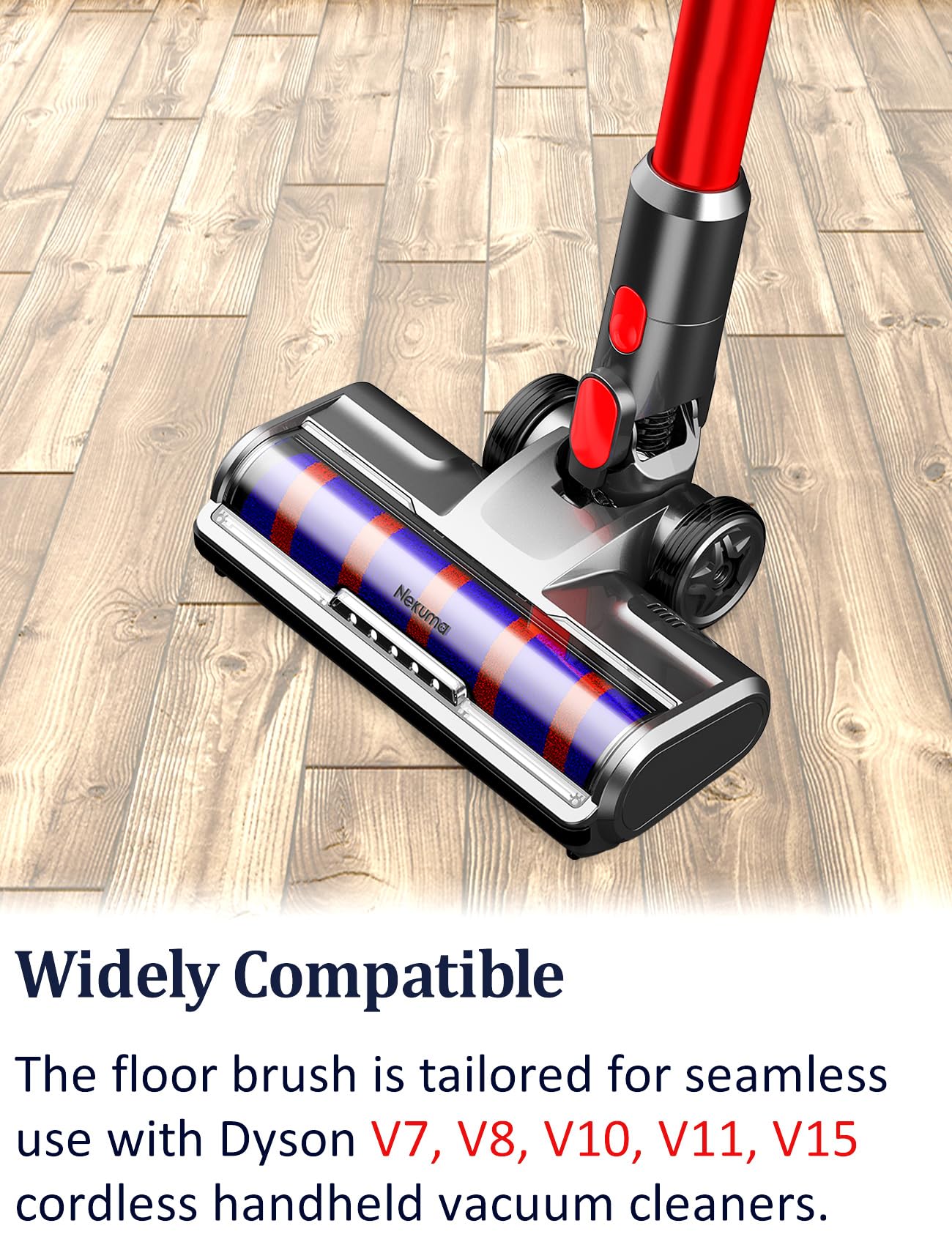 Nekuma Vacuum Attachments for Dyson V7 V8 V10 V11 V15 Handheld Cordless Cleaners, Replacement Accessories Head for Hardwood Floor, Soft Roller Brush Parts with LED Lights