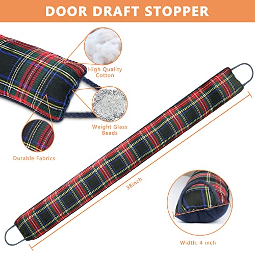 Under Door Draft Stopper 38 Inches Noise Blocker for Door Bottom Air Seal Insulation and Soundproof, Heavy Duty Weather Guard Snake Stripping,Tartan Check Navy Blue