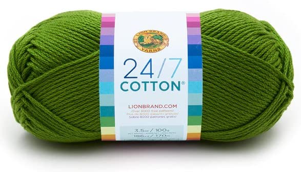Lion Brand Yarn - 24/7 Cotton - 6 Skeins with Needle Gauge - Christmas Holiday #1 (Grass, Red, & White)
