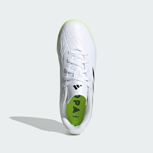 adidas Copa Pure.4 Turf Sneaker, White/Core Black/Lucid Lemon, 5 US Unisex Big Kid