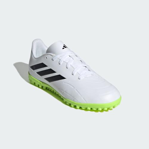 adidas Copa Pure.4 Turf Sneaker, White/Core Black/Lucid Lemon, 5 US Unisex Big Kid