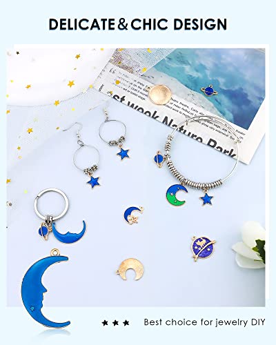 JIALEEY Assorted Gold Plated Enamel Cat Moon Star Celestial Charm Pendant DIY for Earrings Necklace Bracelet Jewelry Making and Crafting