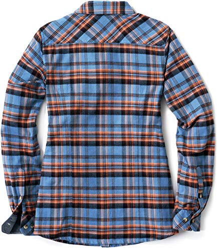 CQR Women's Plaid Flannel Shirt Long Sleeve, All-Cotton Soft Brushed Casual Button Down Shirts, Flannel Plaid Shirts Aqua Coral, Medium
