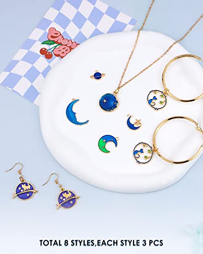 JIALEEY Assorted Gold Plated Enamel Cat Moon Star Celestial Charm Pendant DIY for Earrings Necklace Bracelet Jewelry Making and Crafting