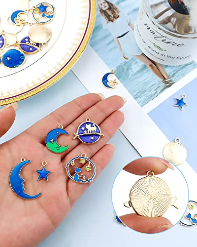 JIALEEY Assorted Gold Plated Enamel Cat Moon Star Celestial Charm Pendant DIY for Earrings Necklace Bracelet Jewelry Making and Crafting