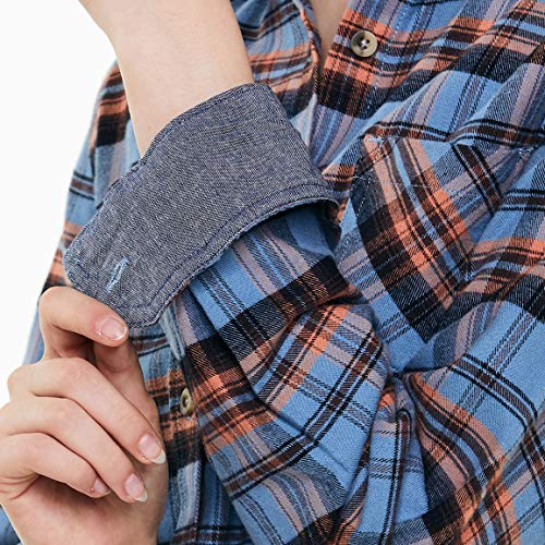 CQR Women's Plaid Flannel Shirt Long Sleeve, All-Cotton Soft Brushed Casual Button Down Shirts, Flannel Plaid Shirts Aqua Coral, Medium