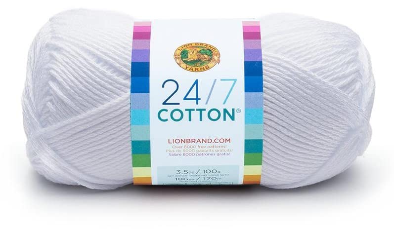 Lion Brand Yarn - 24/7 Cotton - 6 Skeins with Needle Gauge - Christmas Holiday #1 (Grass, Red, & White)