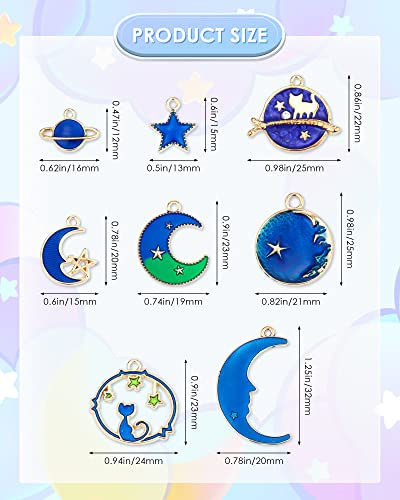JIALEEY Assorted Gold Plated Enamel Cat Moon Star Celestial Charm Pendant DIY for Earrings Necklace Bracelet Jewelry Making and Crafting