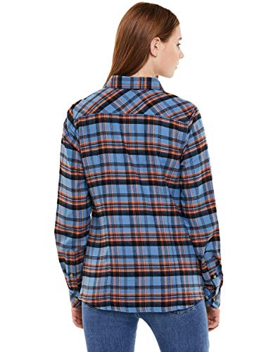 CQR Women's Plaid Flannel Shirt Long Sleeve, All-Cotton Soft Brushed Casual Button Down Shirts, Flannel Plaid Shirts Aqua Coral, Medium