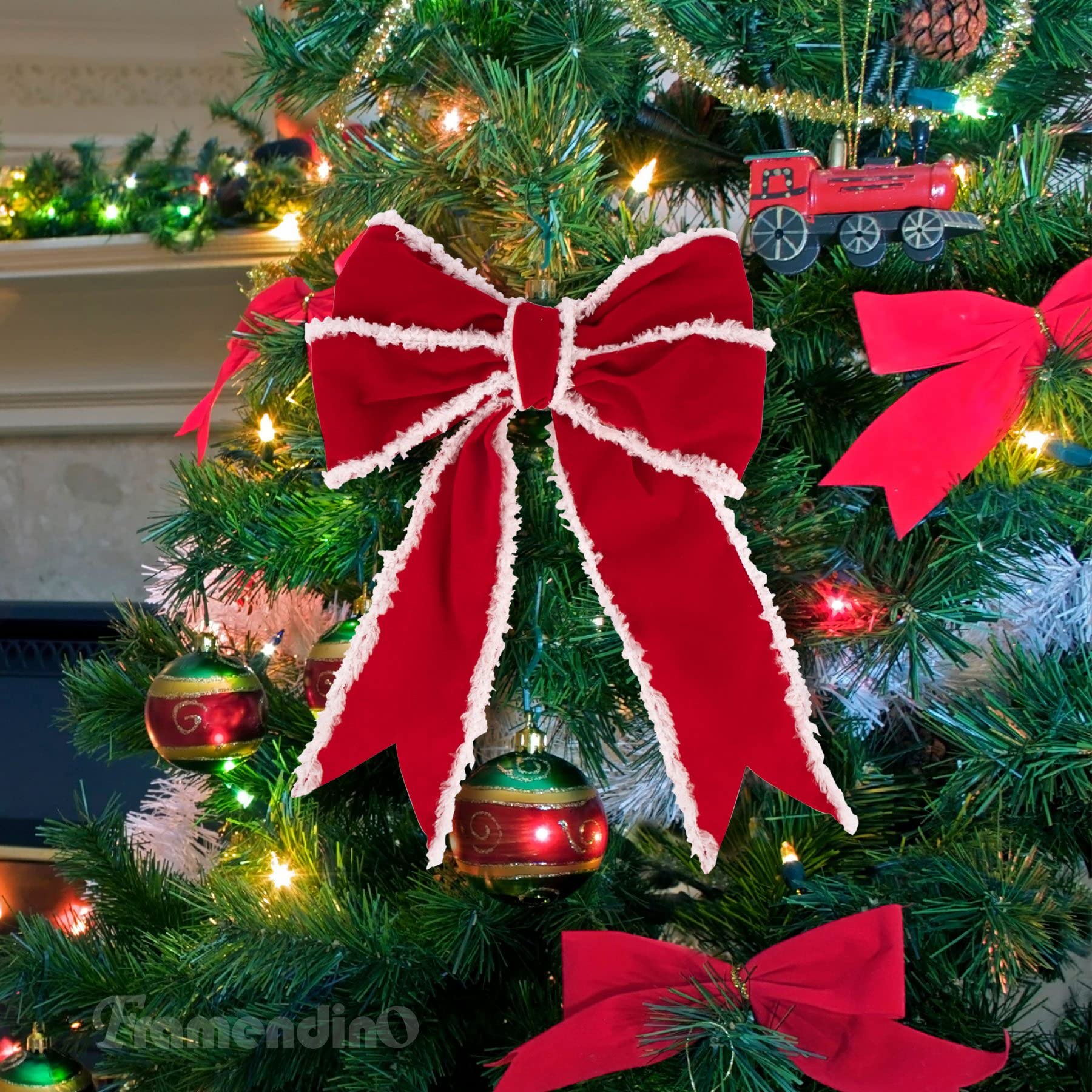 Framendino, 2 Rolls Red Christmas Ribbon Velvet Wired Edge 2.5 Inch Decorative Ribbons for Tree Bows Wreath Gift DIY Craft Xmas Wrapping Decoration