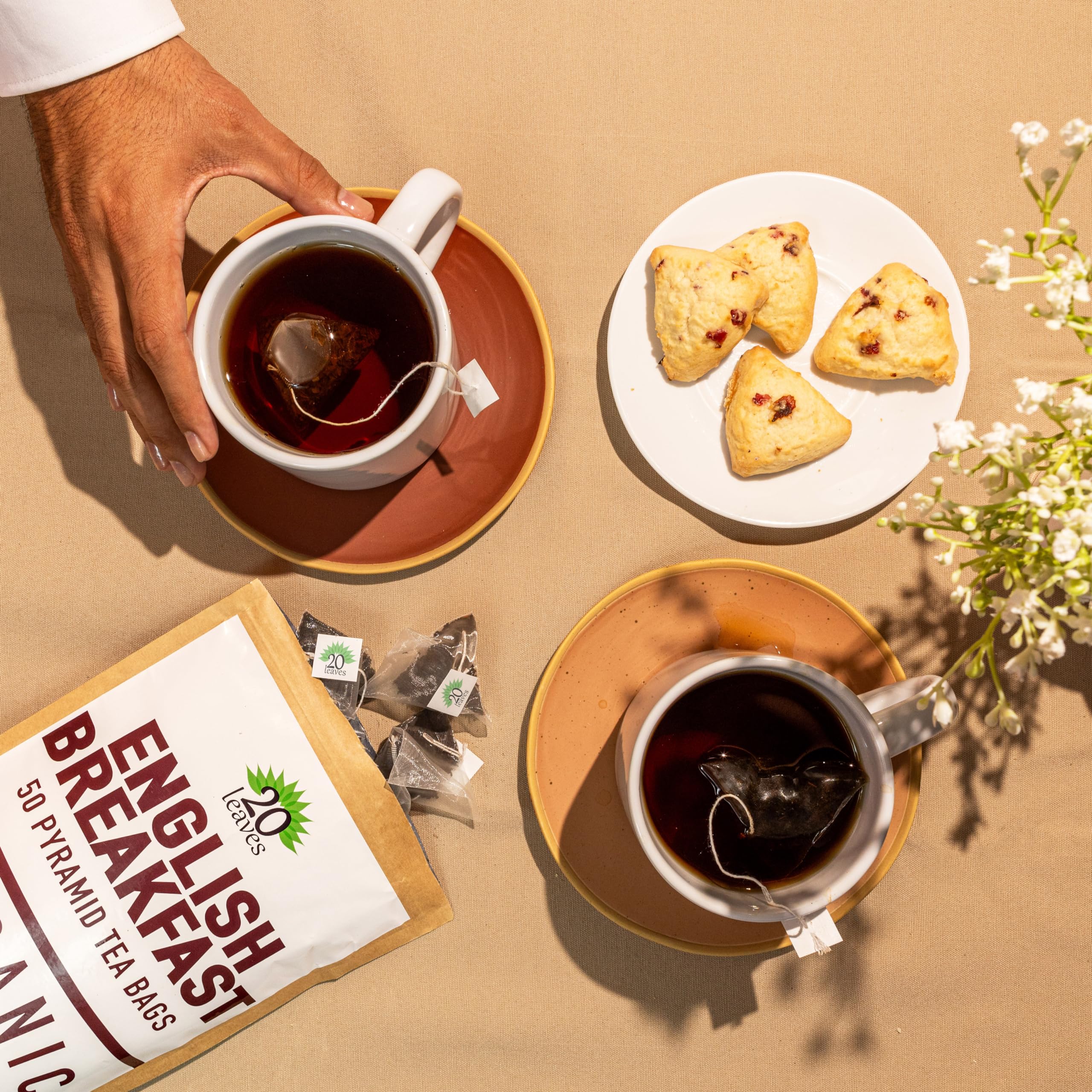English Breakfast Black Tea - 100% Certified Organic - 50 Pyramid Tea Bags Sachets in a Resealable Bag