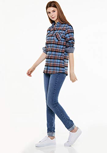 CQR Women's Plaid Flannel Shirt Long Sleeve, All-Cotton Soft Brushed Casual Button Down Shirts, Flannel Plaid Shirts Aqua Coral, Medium