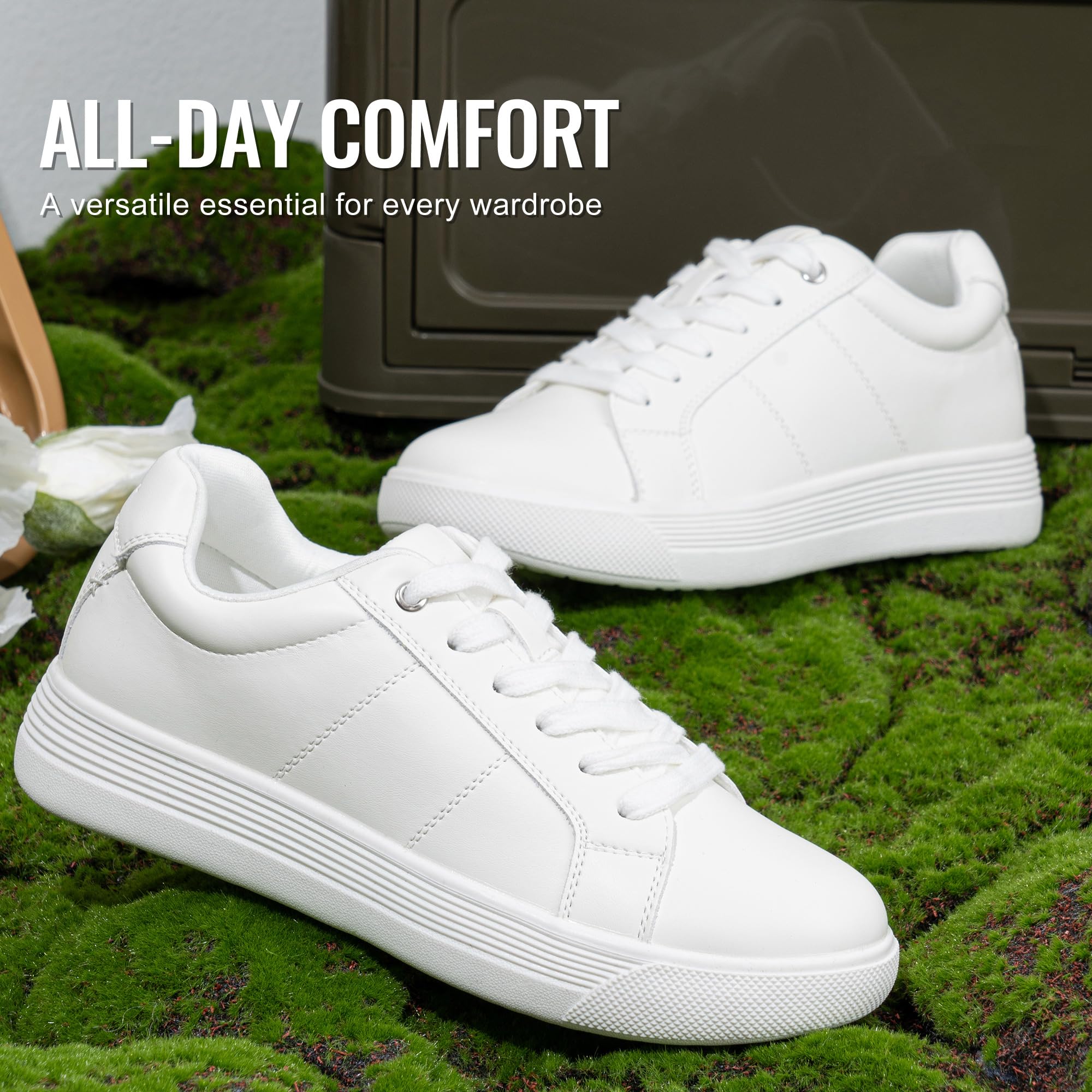 Vepose White Sneakers 8013 Casual Fashion Low Top Comfortable Classic Shoes for Women Size 7.5(CJY8013 All White 07.5)