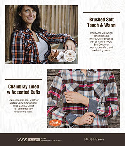 CQR Women's Plaid Flannel Shirt Long Sleeve, All-Cotton Soft Brushed Casual Button Down Shirts, Flannel Plaid Shirts Aqua Coral, Medium