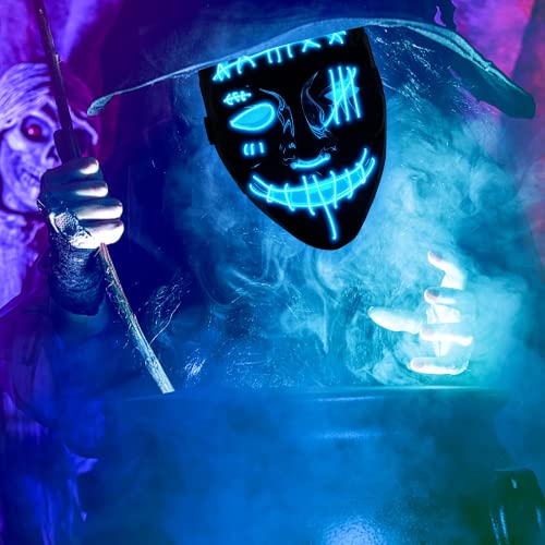 Plusheddy Halloween LED Scary Mask, Light up Halloween Face Mask- Mask Cosplay Decoration for Festival Party Carnival Cosplay Halloween, Blue
