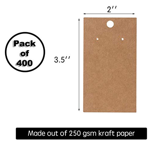 400 Pack Earring Cards - Earring Card Holder - Custom Earring Cards for Earring Display - Hanging Earrings - Bulk Earring Cards - 2 x 3.5 Inches - Brown (Pack of 400)