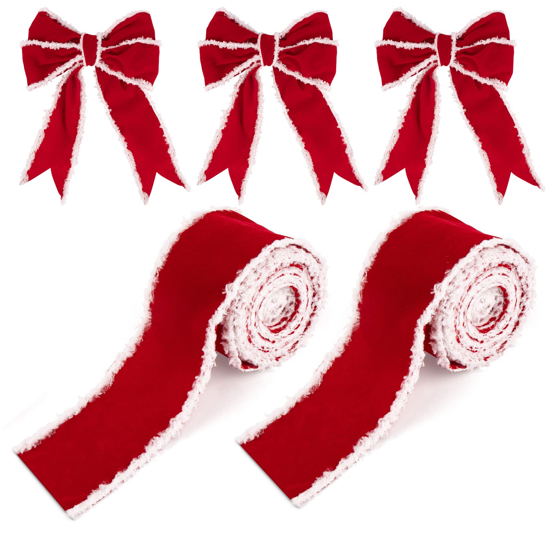 Framendino, 2 Rolls Red Christmas Ribbon Velvet Wired Edge 2.5 Inch Decorative Ribbons for Tree Bows Wreath Gift DIY Craft Xmas Wrapping Decoration