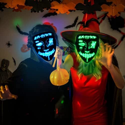 Plusheddy Halloween LED Scary Mask, Light up Halloween Face Mask- Mask Cosplay Decoration for Festival Party Carnival Cosplay Halloween, Blue
