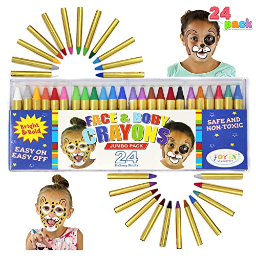 JOYIN 24 Colors Face Paint Safe & Non-Toxic Face and Body Crayons (Large Size 3 inch) Ultimate Party Pack Including 6 Metallic Colors for Birthday Toy Makeup Party Suppiles, Easter Gifts for Kids