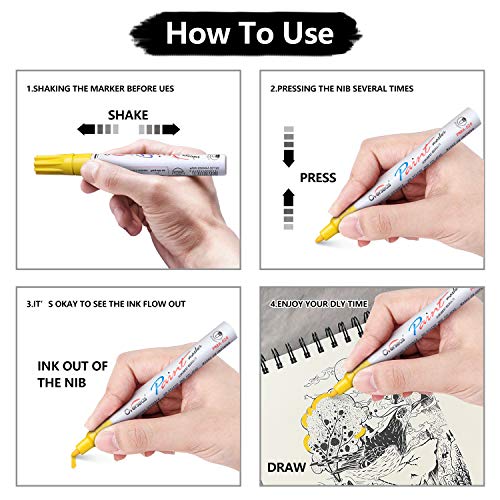 Lesun White Paint Pens Paint Markers, 12 Pack Waterproof Oil-Based Paint Pen Set Quick Dry and Permanent, Markers for Rock Painting, Stone, Ceramic, Wood, Fabric, Plastic, Canvas, Glass, Mugs, Tiresā¦
