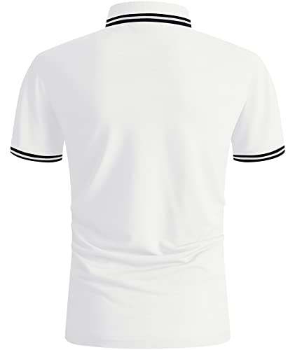 ZITY Mens Golf Shirt Short Sleeve Sport Moisture Wicking Performance Print Golf Polo Shirts for Men Collared Casual T-Shirt White Black X-Large