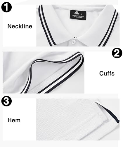 ZITY Mens Golf Shirt Short Sleeve Sport Moisture Wicking Performance Print Golf Polo Shirts for Men Collared Casual T-Shirt White Black X-Large