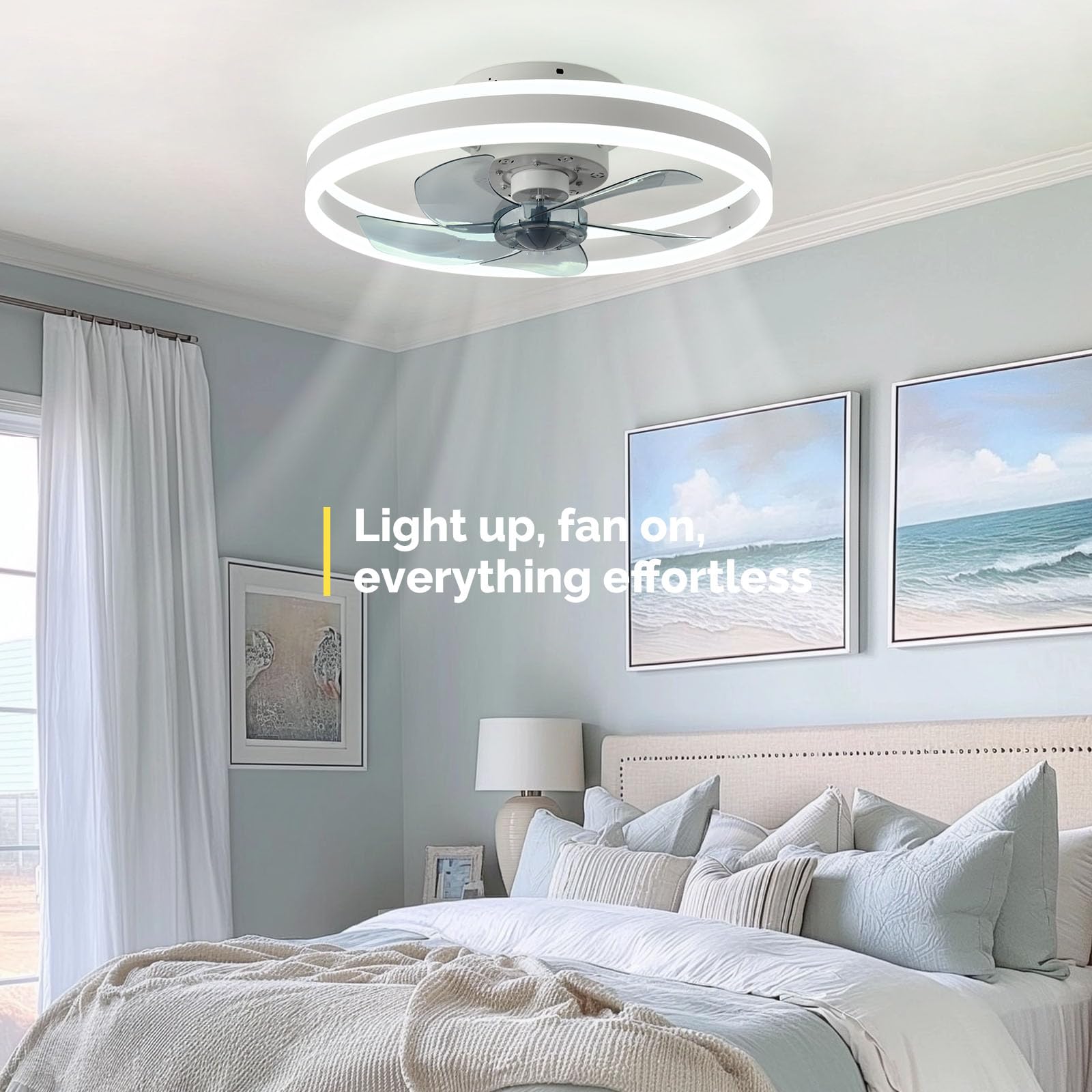Orison Smart Ceiling Fans with Lights Compatible with Alexa and Google Assistant 20", Low Profile Ceiling Fan with Lights Remote,APP Control,6 Speed Reversible Blades for Bedroom/Living Room
