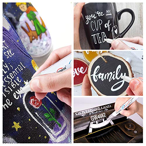 Lesun White Paint Pens Paint Markers, 12 Pack Waterproof Oil-Based Paint Pen Set Quick Dry and Permanent, Markers for Rock Painting, Stone, Ceramic, Wood, Fabric, Plastic, Canvas, Glass, Mugs, Tiresā¦