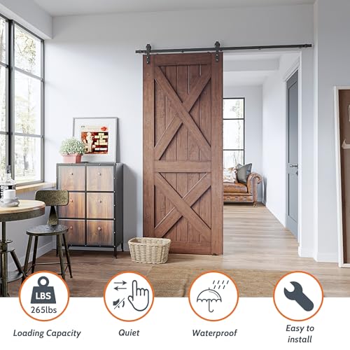 SANKEYTEW 6FT Barn Door Hardware Kit, Sliding Barn Door Hardware kit Heavy Duty, Lite Version- Combination Track Required- Easy to Install- Manual Included- Black (J-L-5)