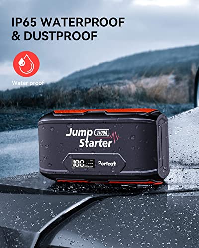1500A Peak 18000mAh Portable Jump Starter Pack(Up to 7.0L Gas and 5.5L Diesel Engine), 12V Auto Booster Battery Charger Lithium Car Jump Starter Box with LED Screen & Light
