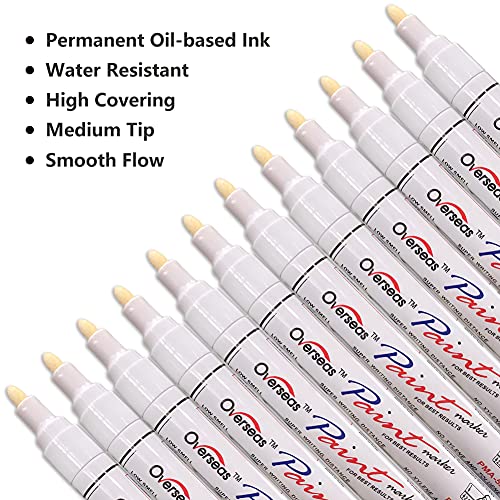 Lesun White Paint Pens Paint Markers, 12 Pack Waterproof Oil-Based Paint Pen Set Quick Dry and Permanent, Markers for Rock Painting, Stone, Ceramic, Wood, Fabric, Plastic, Canvas, Glass, Mugs, Tiresā¦
